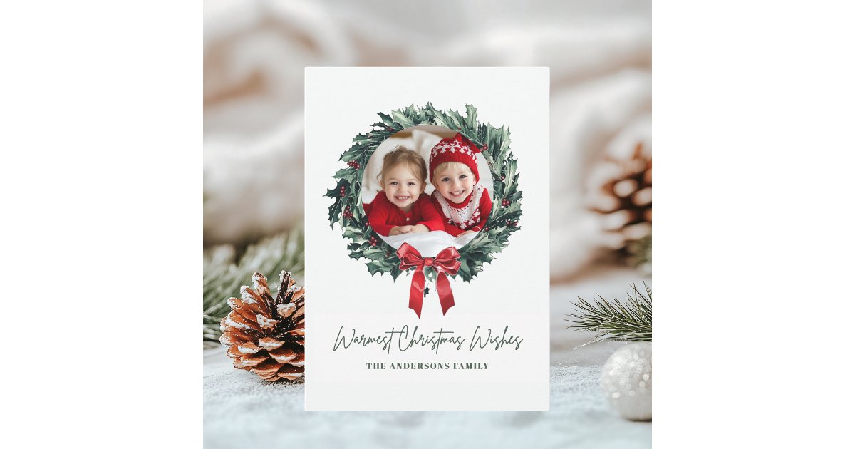 Personalized Christmas Wreath Photo & Name Holiday Invitation | Zazzle