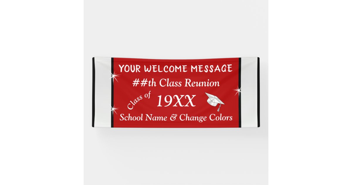 Personalized Class Reunion Banners, Red and White Banner | Zazzle