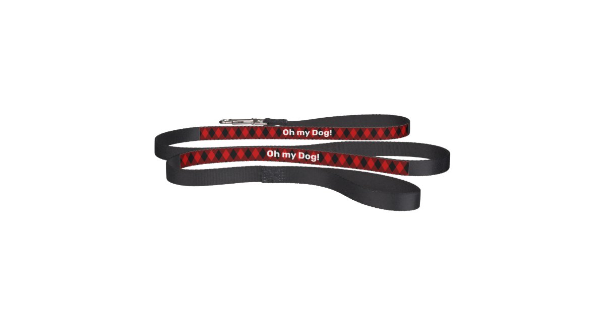 Personalized Classic Black and Red Diamond Pattern Pet Leash | Zazzle