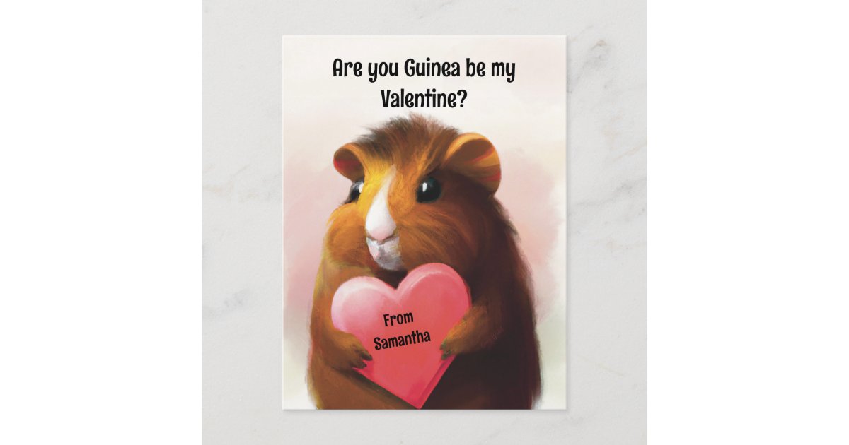Personalized Classroom Valentines Guinea Pig Postcard | Zazzle