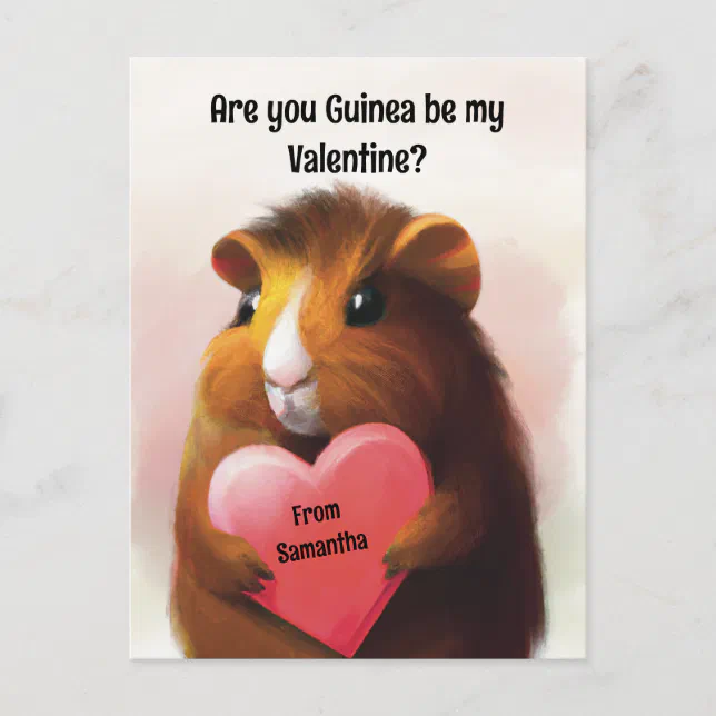 Personalized Classroom Valentines Guinea Pig Postcard | Zazzle