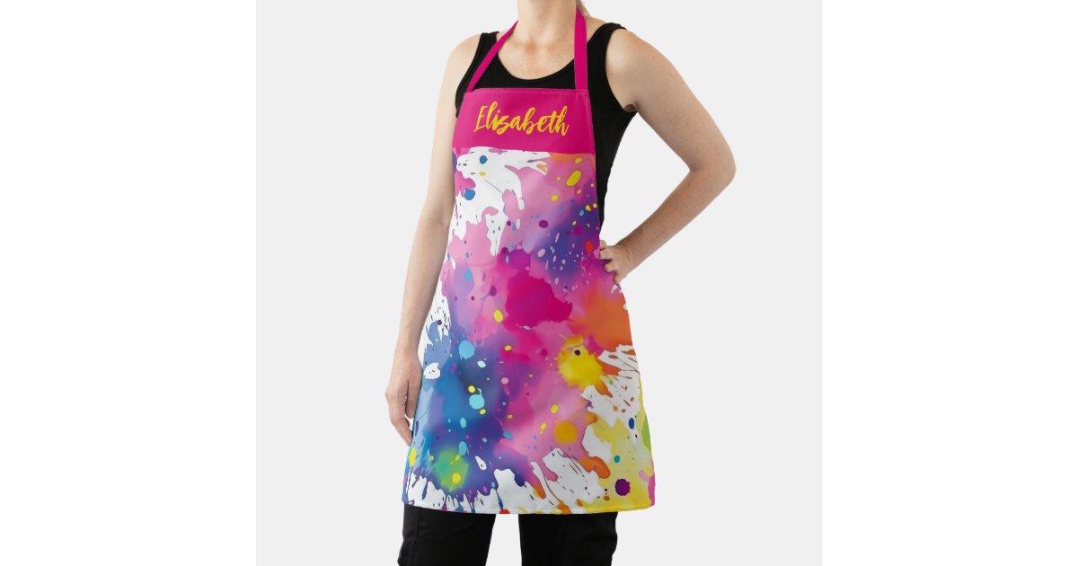 Personalized Colorful Artist Paint Splash Apron | Zazzle