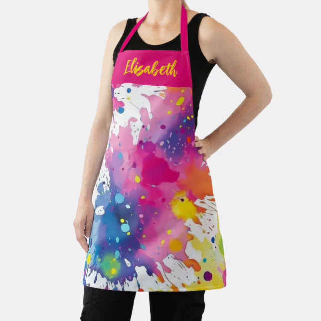 Personalized Colorful Artist Paint Splash Apron | Zazzle