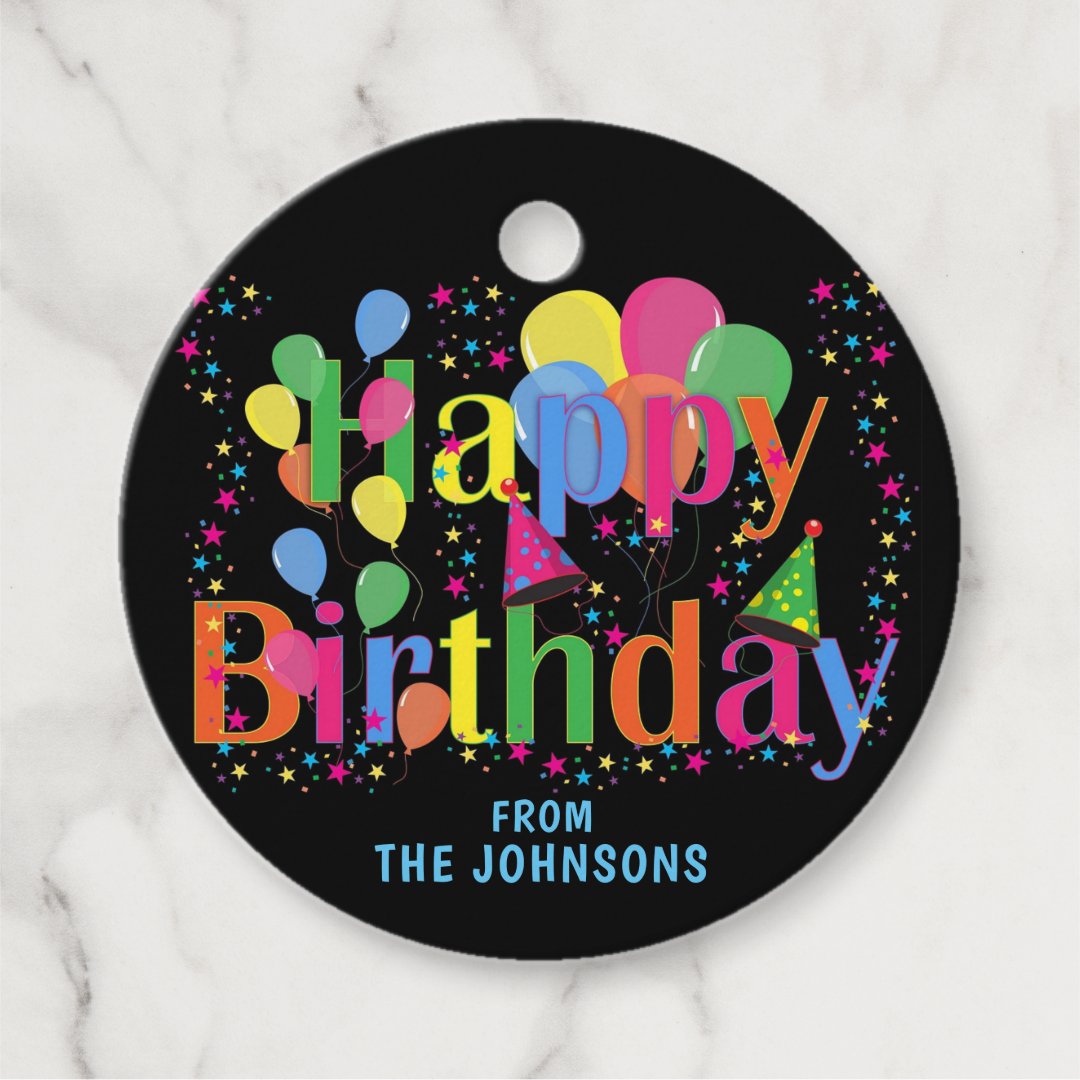 Personalized Colorful Balloons HAPPY BIRTHDAY Favor Tags | Zazzle