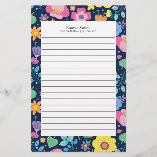 Personalized Colorful Floral Lined Stationery | Zazzle.com