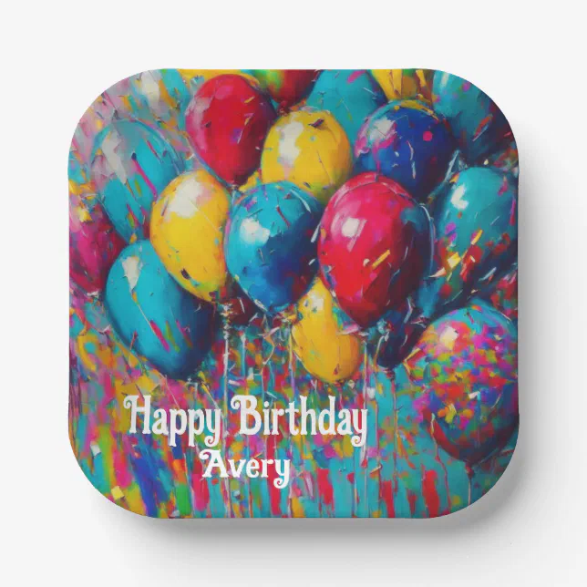 Personalized Colorful Fun Birthday Balloons Cake Paper Plates | Zazzle