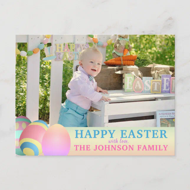 Personalized Colorful HAPPY EASTER | PHOTO Holiday Postcard | Zazzle