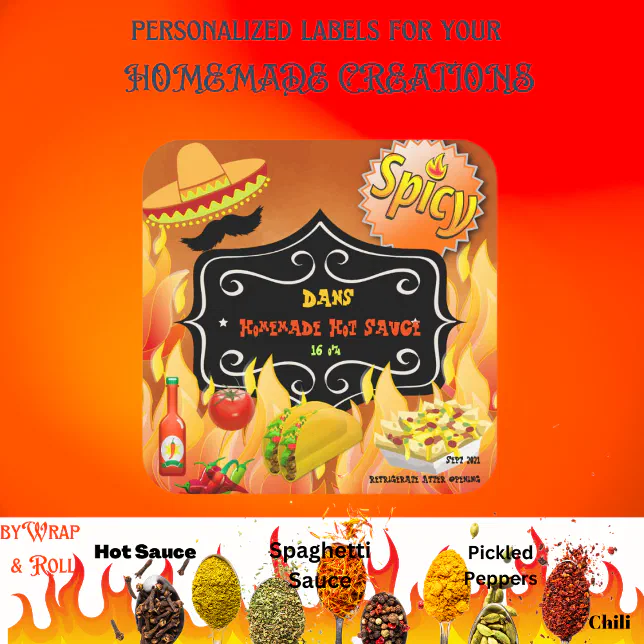 Personalized Colorful Hot Sauce Square Sticker | Zazzle