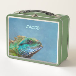 Personalized Colorful Iguana Reptile Metal Lunch Box | Zazzle