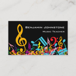 Personalized Colorful Jumbled Music Notes on Black Business Card | Zazzle