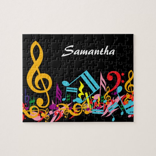 Personalized Colorful Jumbled Music Notes on Black Jigsaw Puzzle ...