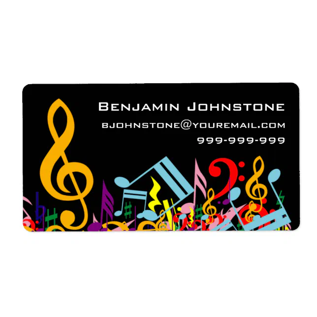 Personalized Colorful Jumbled Music Notes on Black Label | Zazzle