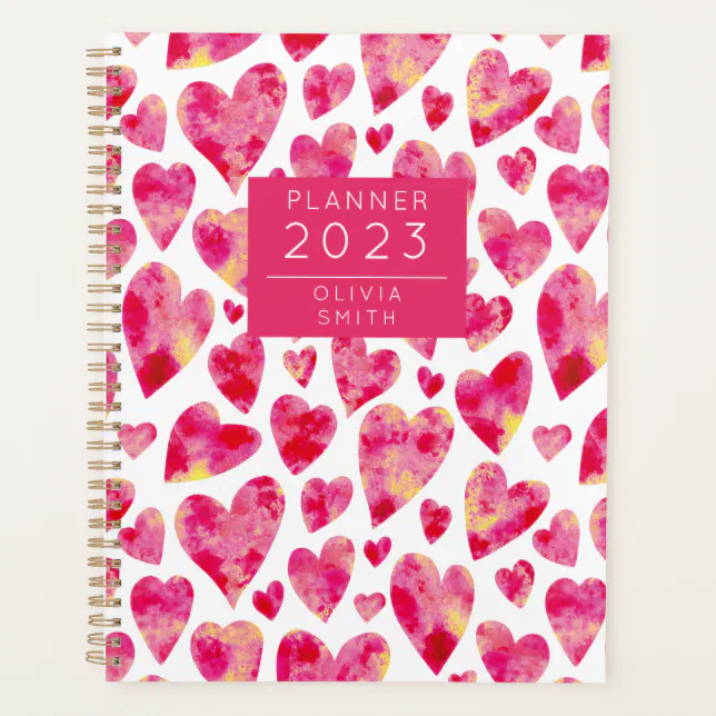Personalized Colorful Love Heart Pattern Planner | Zazzle