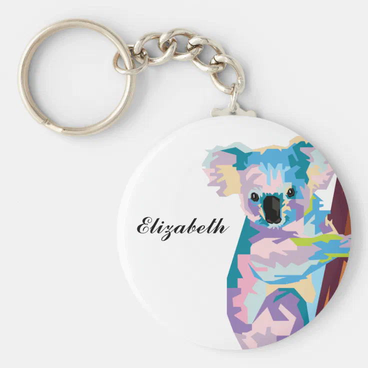 Personalized Colorful Pop Art Koala Keychain | Zazzle