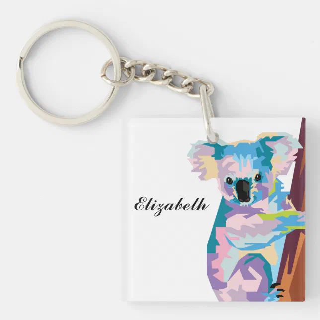 Personalized Colorful Pop Art Koala Keychain | Zazzle