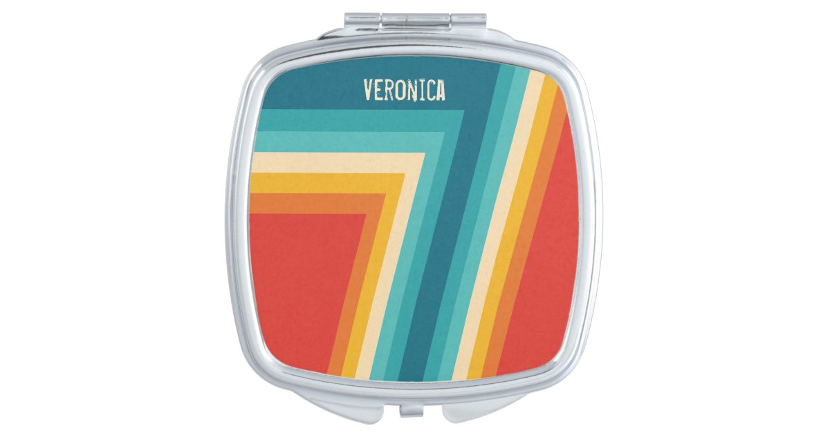 Personalized Colorful Retro Stripes - 70s, 80s Compact Mirror | Zazzle