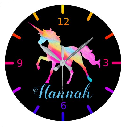 Personalized Colorful Unicorn Large Clock | Zazzle.com