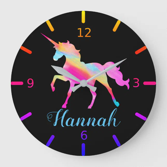 Personalized Colorful Unicorn Large Clock | Zazzle