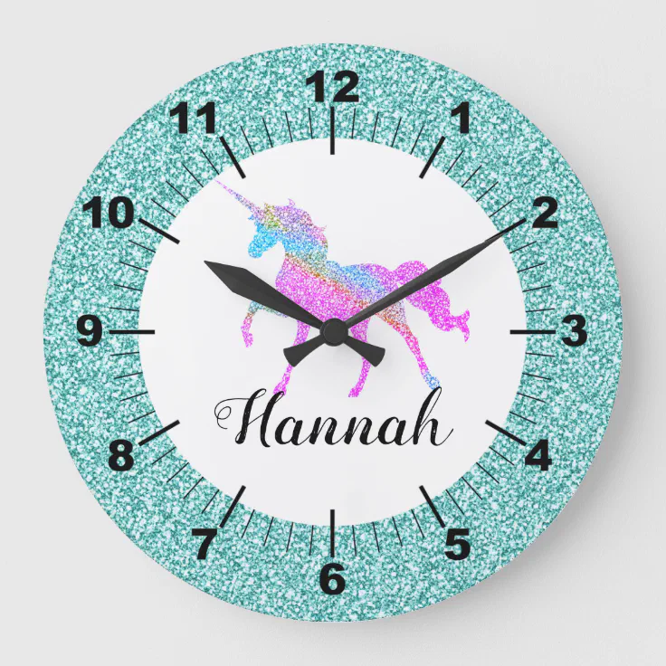 Personalized Colorful Unicorn Large Clock | Zazzle