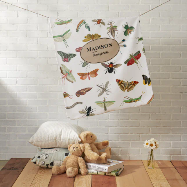 Personalized Colorful Vintage Insect Pattern Baby Blanket | Zazzle