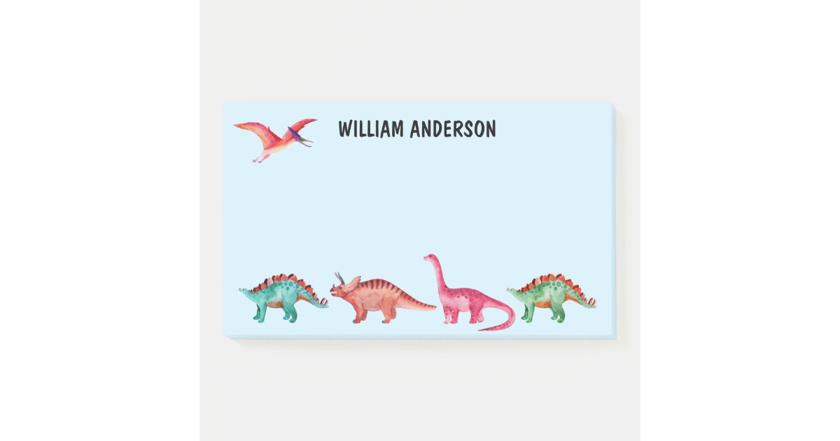 Personalized Colorful Watercolor Dinosaur Post-it Notes | Zazzle
