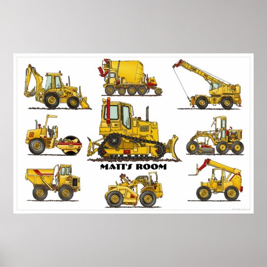 Personalized Construction Equipment Poster | Zazzle.com