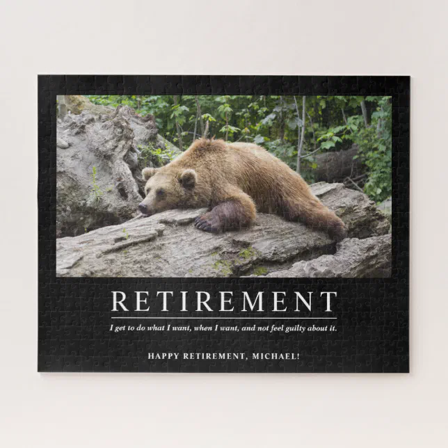 Personalized Cool Relaxing Bear Custom Retirement Jigsaw Puzzle | Zazzle