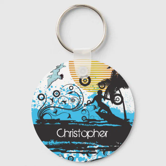 Personalized Cool Surfing Beach Surfer Keychain | Zazzle