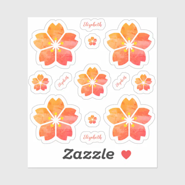Personalized Coral Pink Cherry Blossom Vinyl Sticker | Zazzle