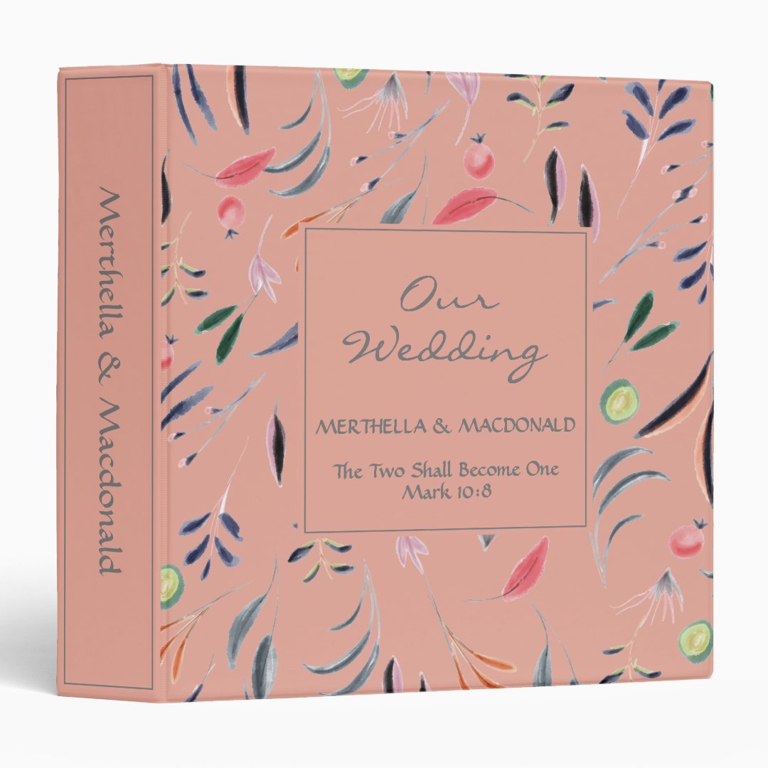 Personalized Coral Pink Floral OUR WEDDING 3 Ring Binder | Zazzle