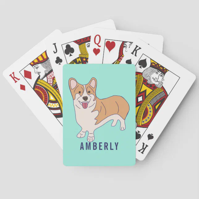 Personalized Corgi Dog Mint Green Poker Cards | Zazzle
