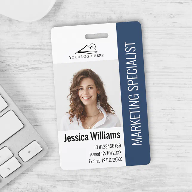 Personalized Corporate Employee Staff Blue ID Badge | Zazzle