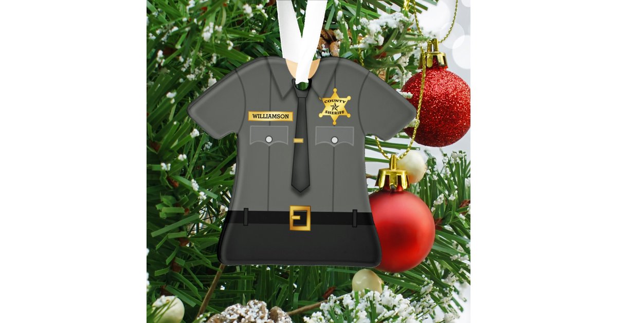 Personalized County Sheriff Black Uniform Ornament | Zazzle