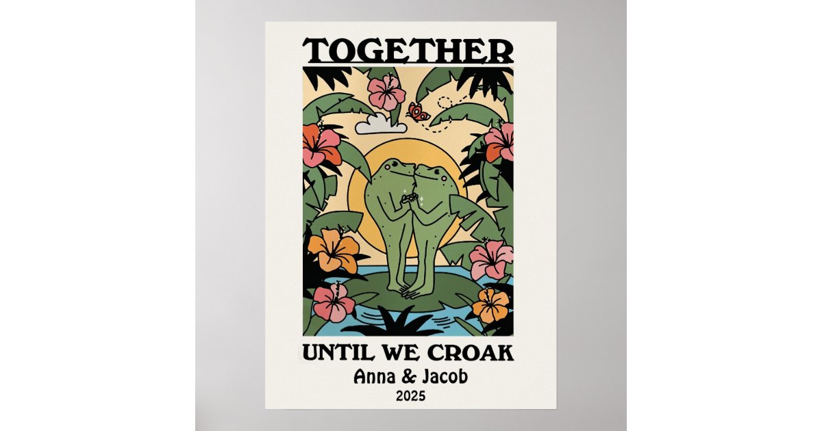 Personalized Couple Custom Frog Two Frogs on a Log Poster | Zazzle