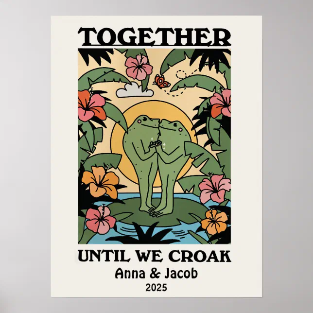 Personalized Couple Custom Frog Two Frogs on a Log Poster | Zazzle