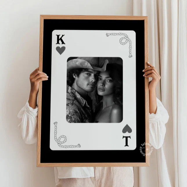 Personalized Couples Western Playing Card Black Poster | Zazzle