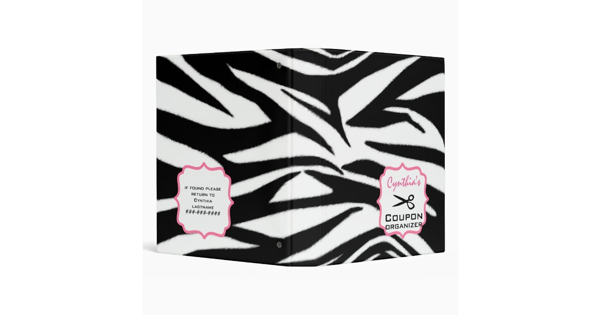 Personalized Coupon Organizer - Zebra Print & Pink Binder | Zazzle
