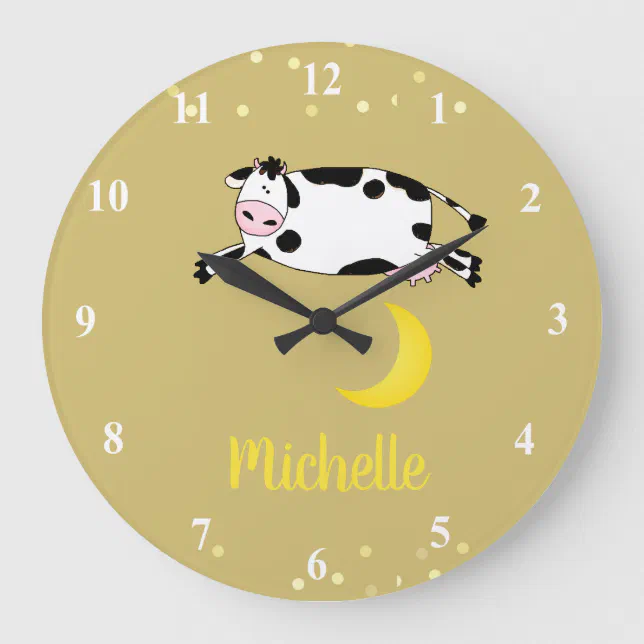 Personalized Cow Jumping Over The Moon Nursery Large Clock | Zazzle