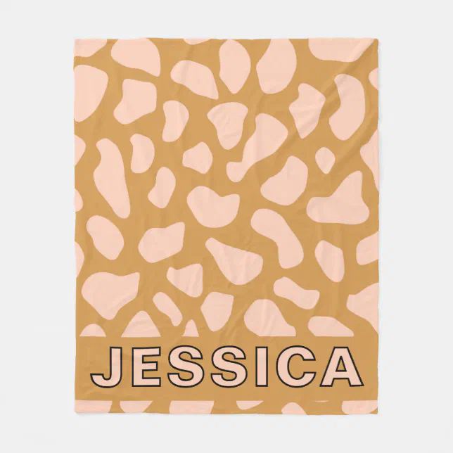Personalized Cow Print Blush Pink Tan Fleece Blanket | Zazzle