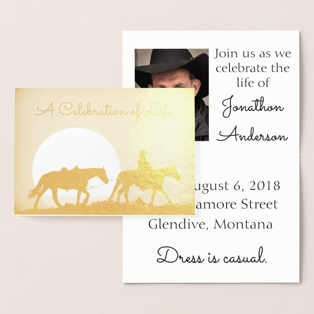 Personalized Cowboy Celebration of Life Foil Card | Zazzle