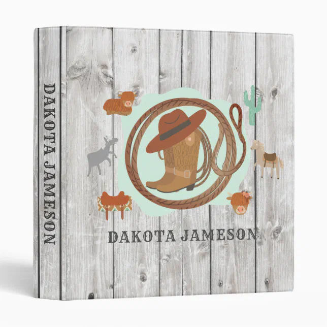 Personalized Cowboy Theme Barn Wood 3 Ring Binder | Zazzle