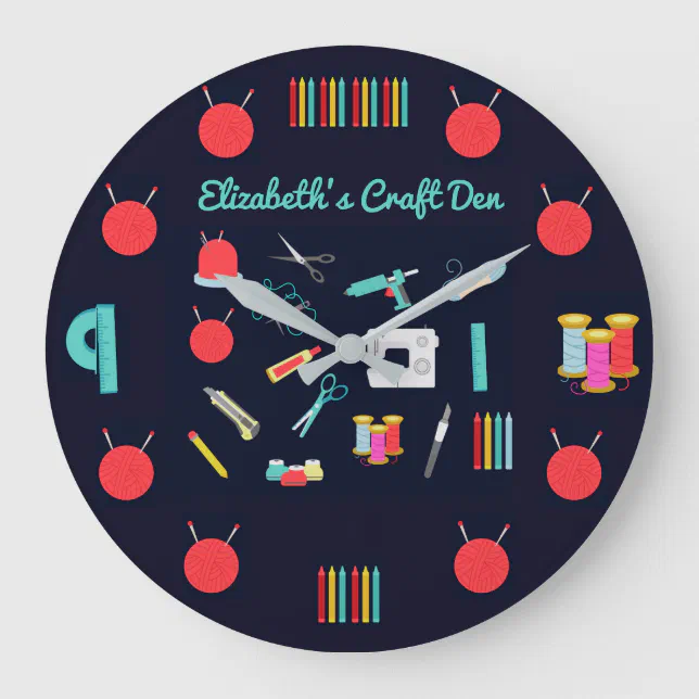 Personalized CRAFT ROOM Decorative Crafters Large Clock | Zazzle