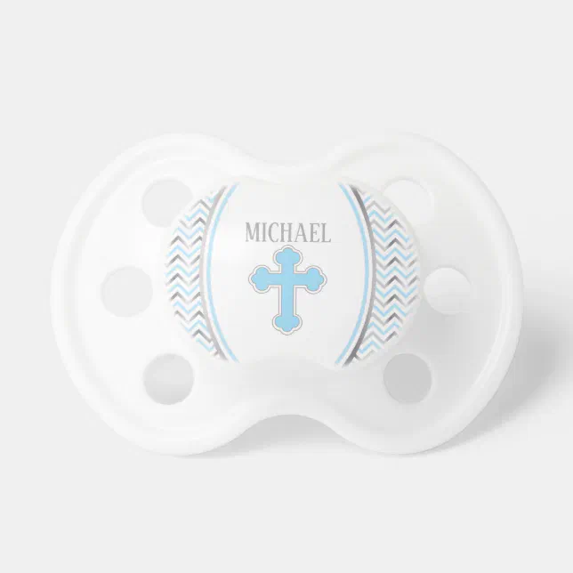 Personalized Cross Baby Pacifier-Blue & Silver Pacifier | Zazzle