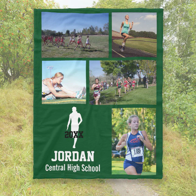 Personalized Cross Country Running Photo Collage Fleece Blanket | Zazzle