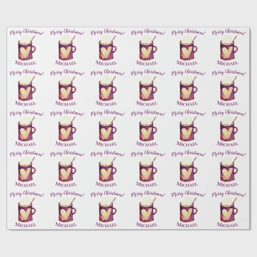 Personalized Cup of Hot Chocolate Merry Christmas Wrapping Paper | Zazzle
