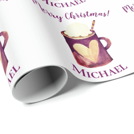Personalized Cup of Hot Chocolate Merry Christmas Wrapping Paper | Zazzle
