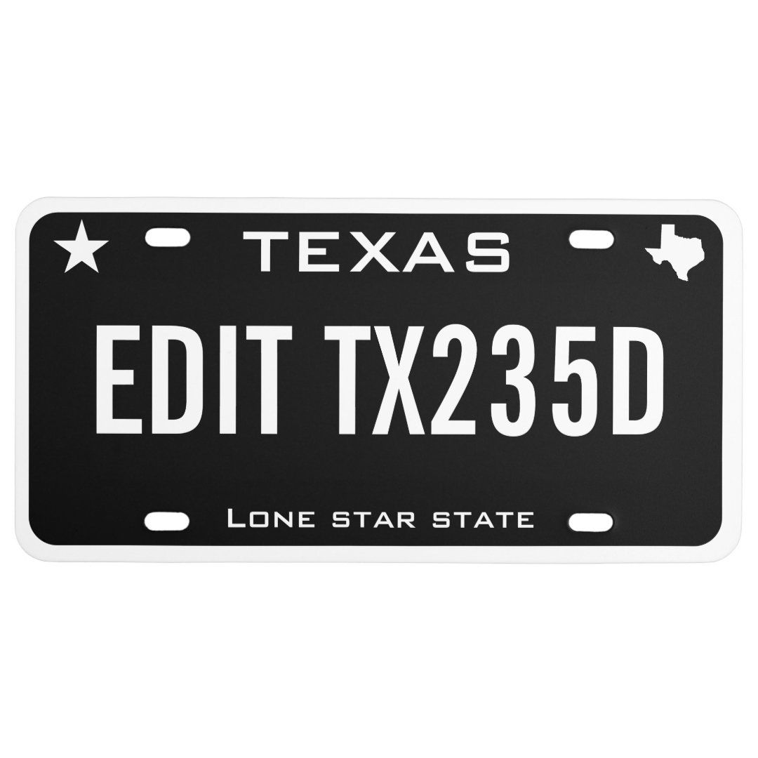 Personalized custom black Texas License Plate | Zazzle