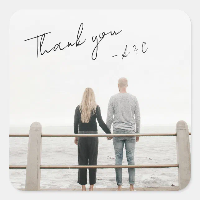 Personalized Custom Engagement Photo Thank You Square Sticker | Zazzle