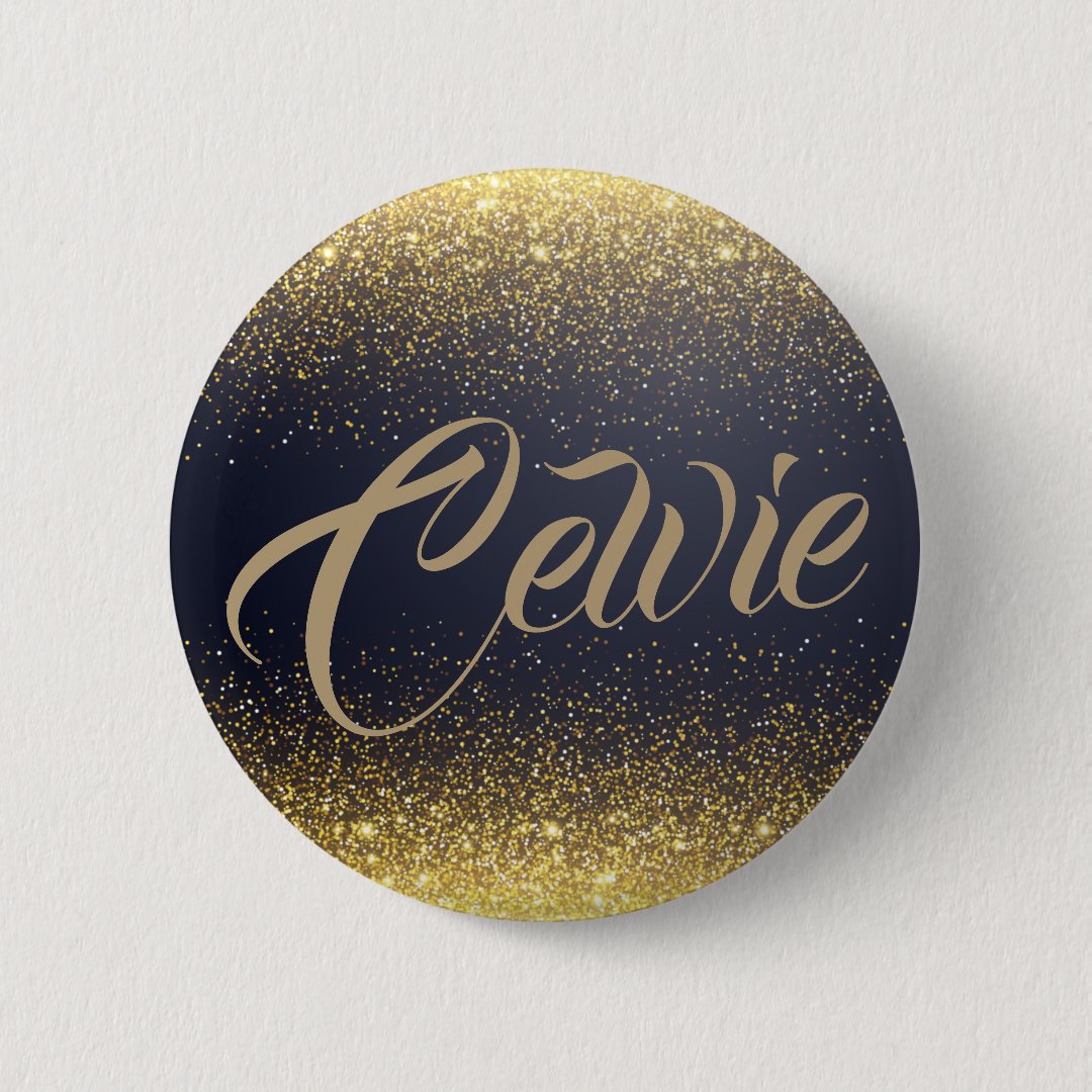 Personalized Custom Gold Glitter | Pin Button | Zazzle