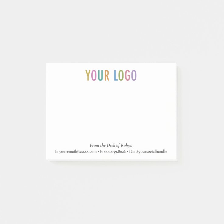 Personalized Custom Logo Branded From the Desk of Post-it Notes | Zazzle